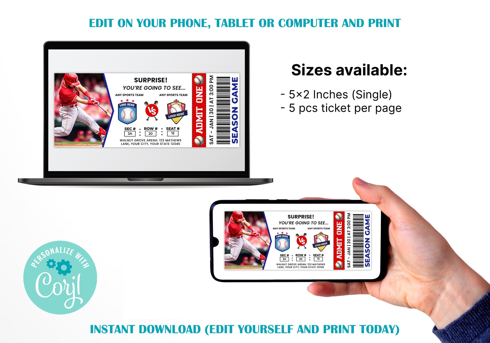 DIY Baseball Sports Event Ticket | Sports Game Stub Ticket Template ...