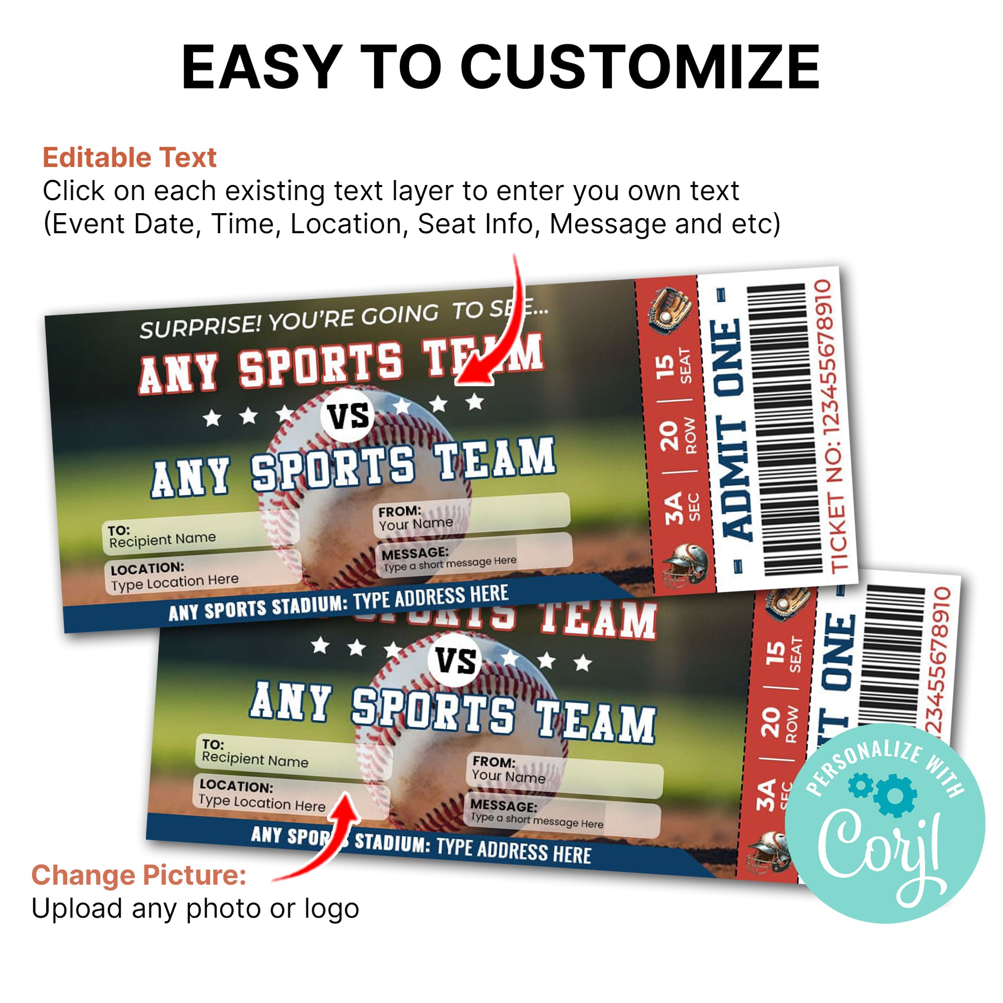 Customizable Sports Game Ticket Template | Surprise All-Purpose Game ...
