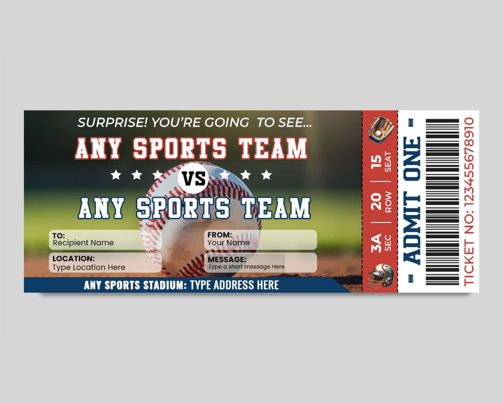 Customizable Sports Game Ticket Template | Surprise All-Purpose Game ...