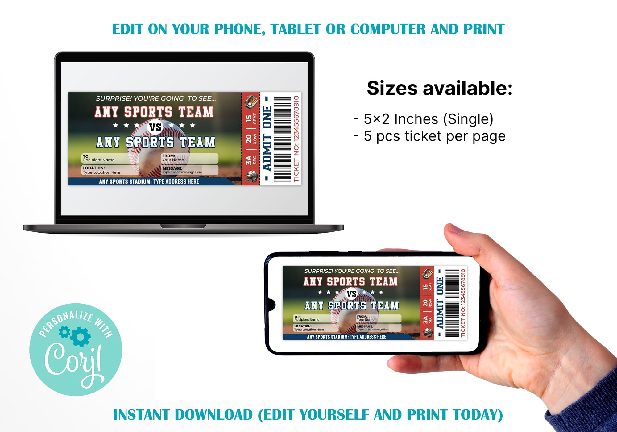 Customizable Sports Game Ticket Template | Surprise All-Purpose Game ...