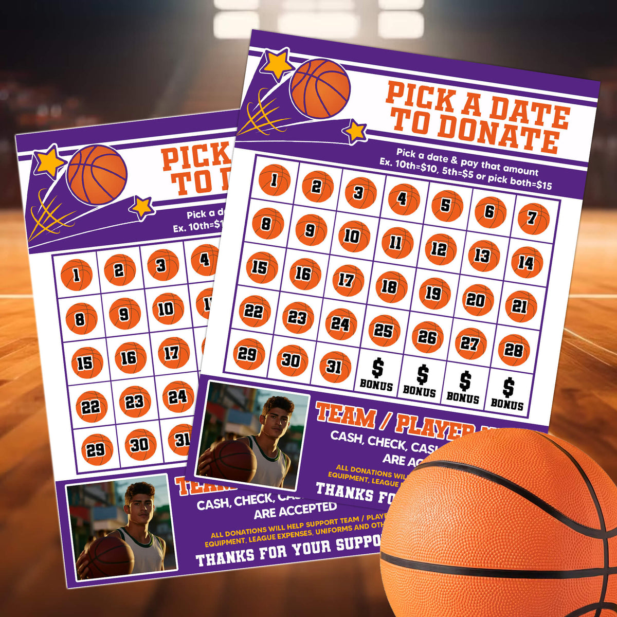 Customizable Basketball Pick a Date to Donate | Sports League ...