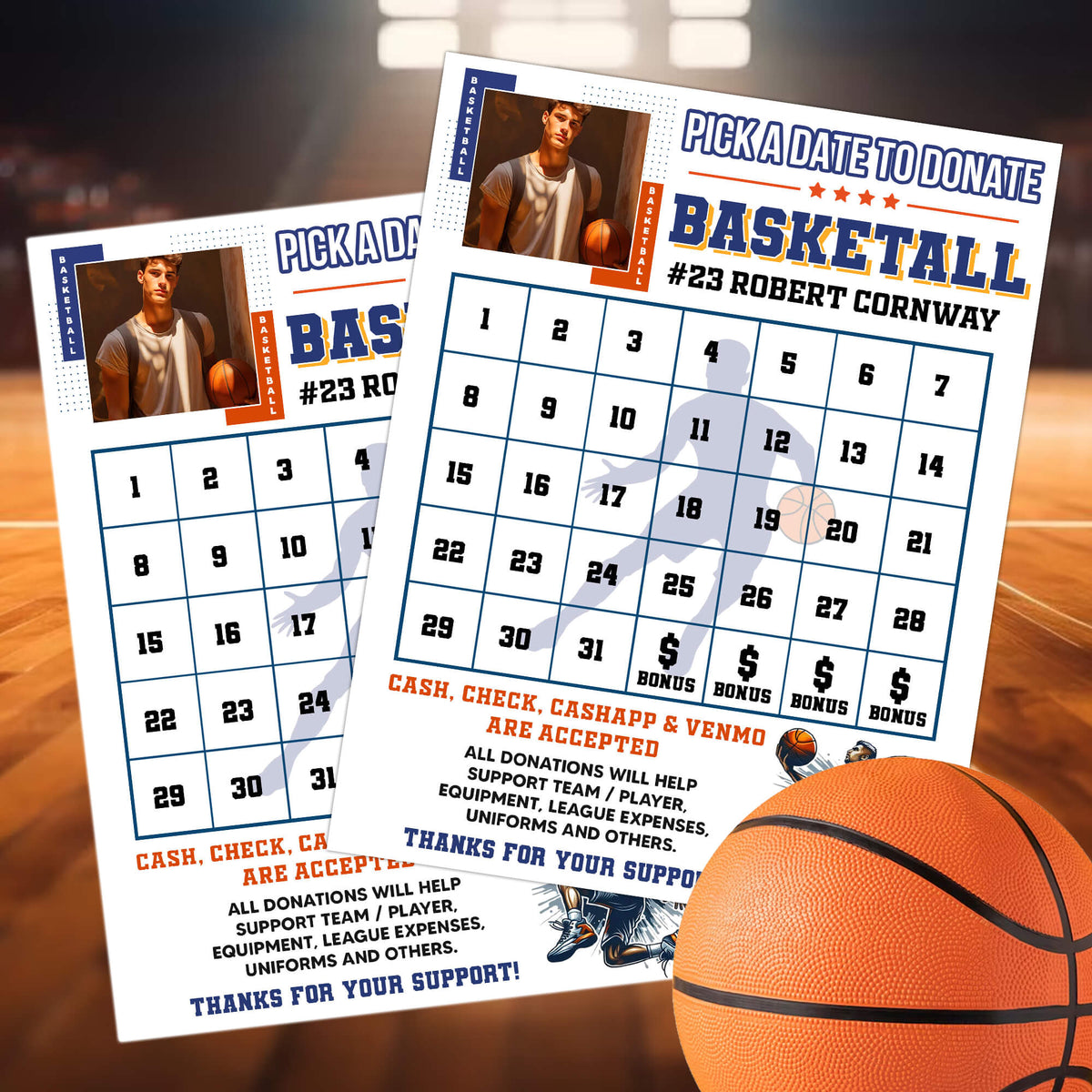 Team Sports Basketball Player Donation Calendar | Pick a Date to Donate ...