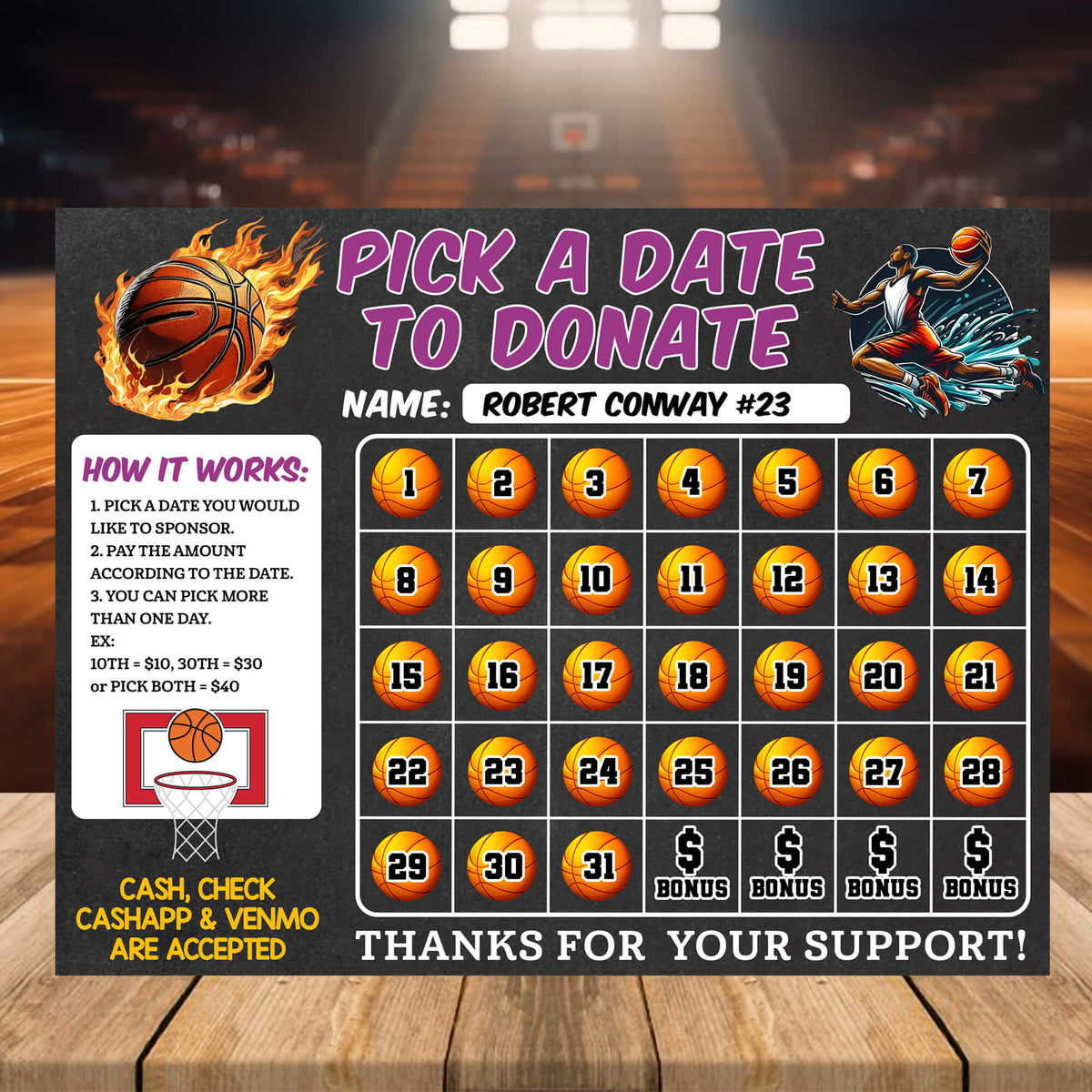 Basketball Calendar Fundraiser | School Pick a Date to Donate Sports ...