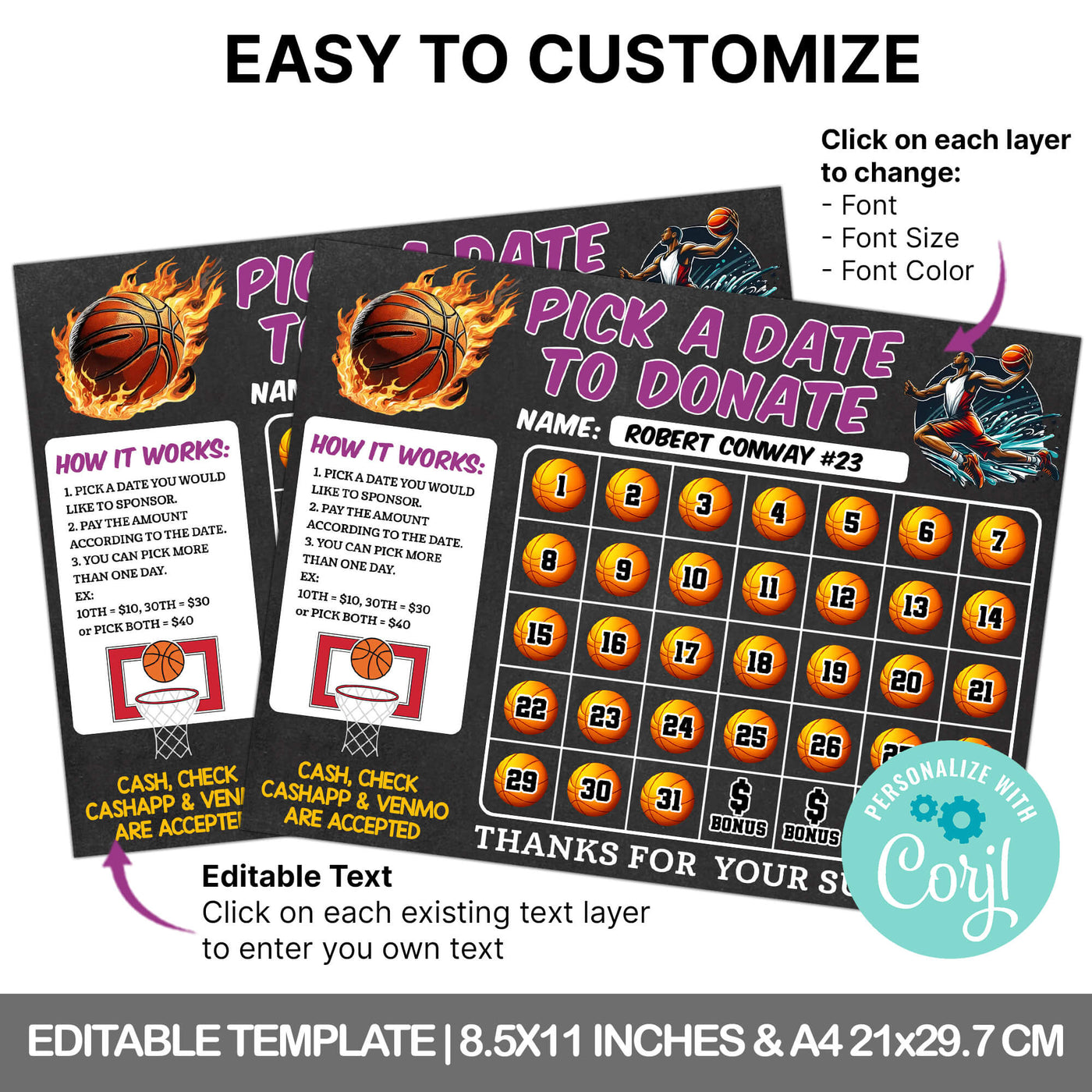 Basketball Calendar Fundraiser | School Pick a Date to Donate Sports ...