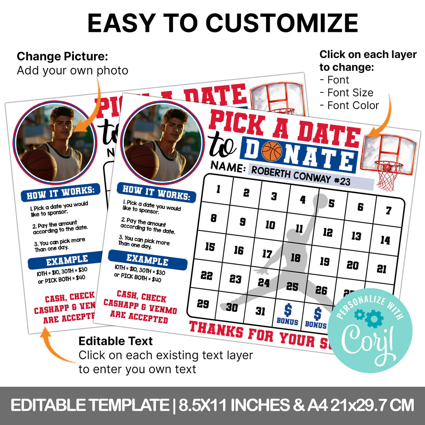 DIY Basketball Sports Donation Calendar | Pick a Date to Donate School ...