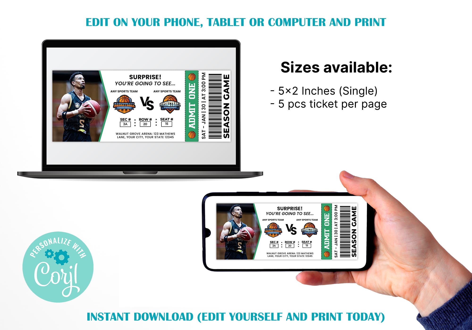 DIY Sports Event Ticket | Basketball Game Stub Ticket Template - Posh Park