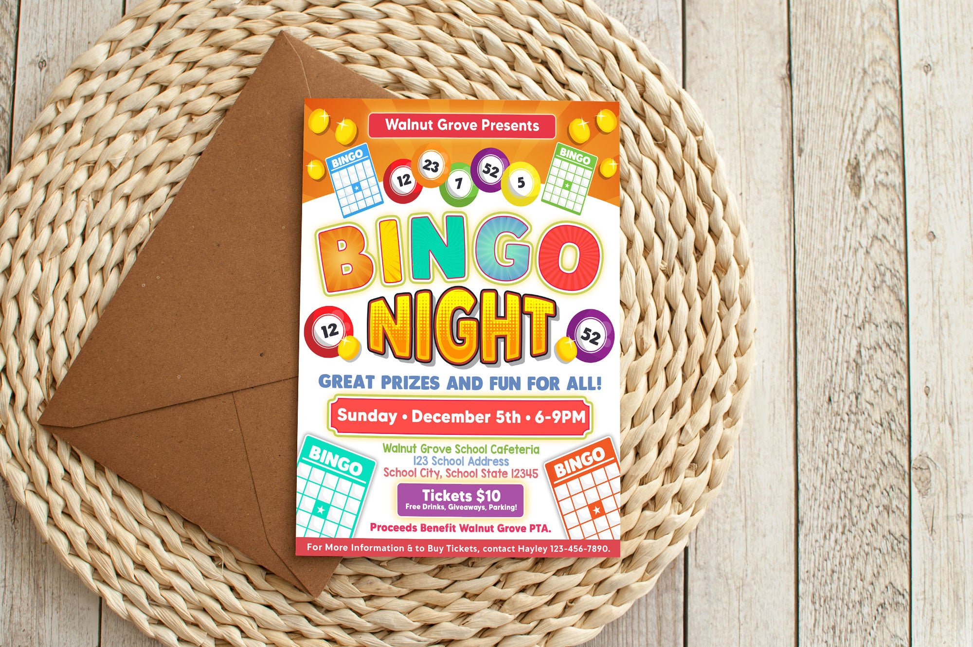 DIY Bingo Night Invite Flyer Template | Family School PTA PTO Fundraiser Event Flyer Invitation ...
