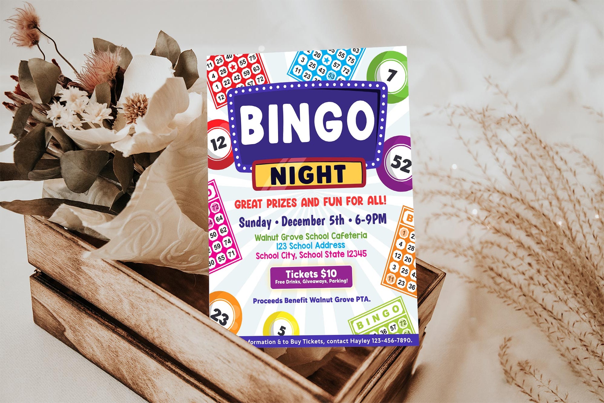 Customizable Bingo Night Flyer | Bingo Fundraiser Event Flyer Invite Template - Posh Park