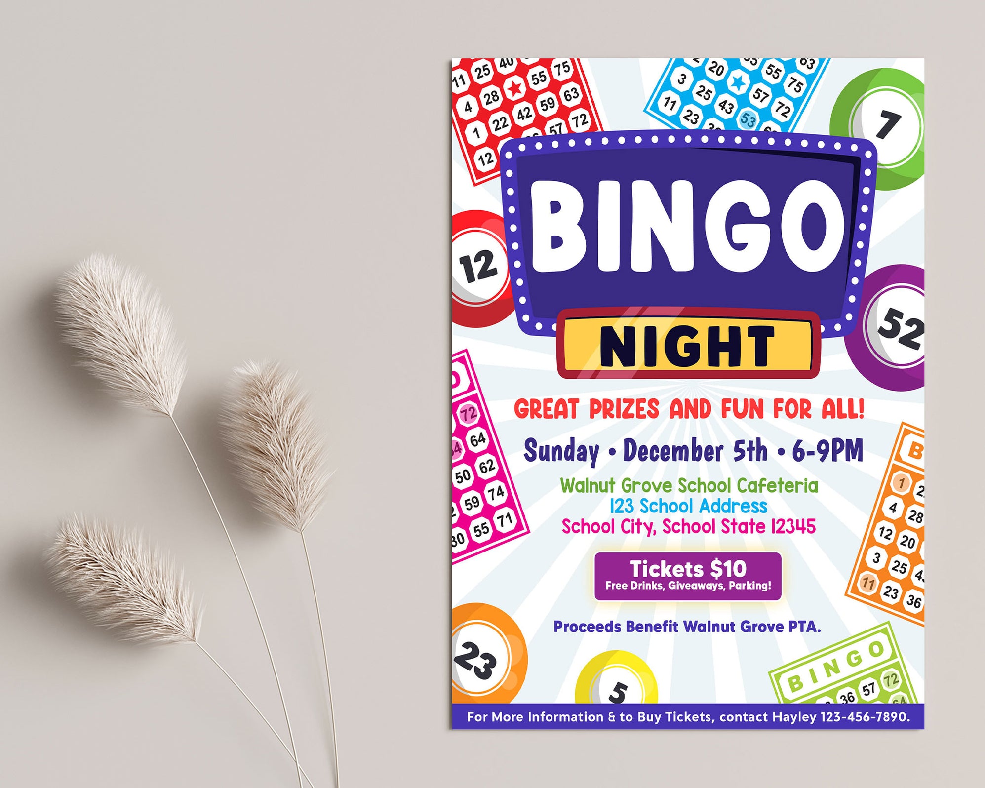 Customizable Bingo Night Flyer | Bingo Fundraiser Event Flyer Invite ...