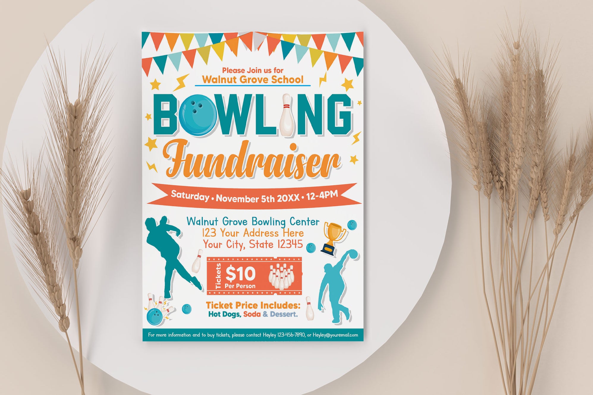 DIY Bowling Fundraiser Flyer Template | School Sport Fundraiser Flyer ...