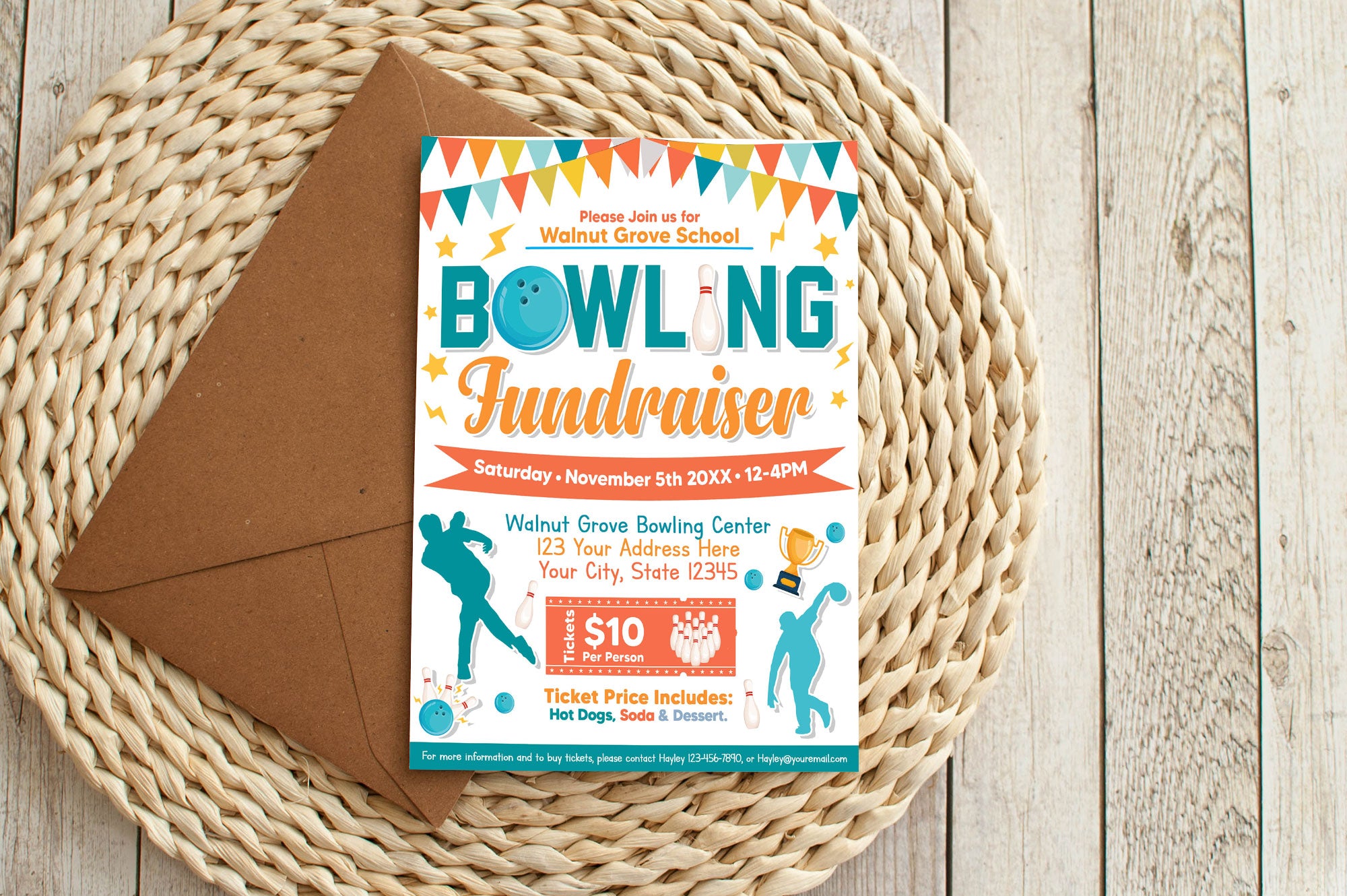 DIY Bowling Fundraiser Flyer Template | School Sport Fundraiser Flyer ...