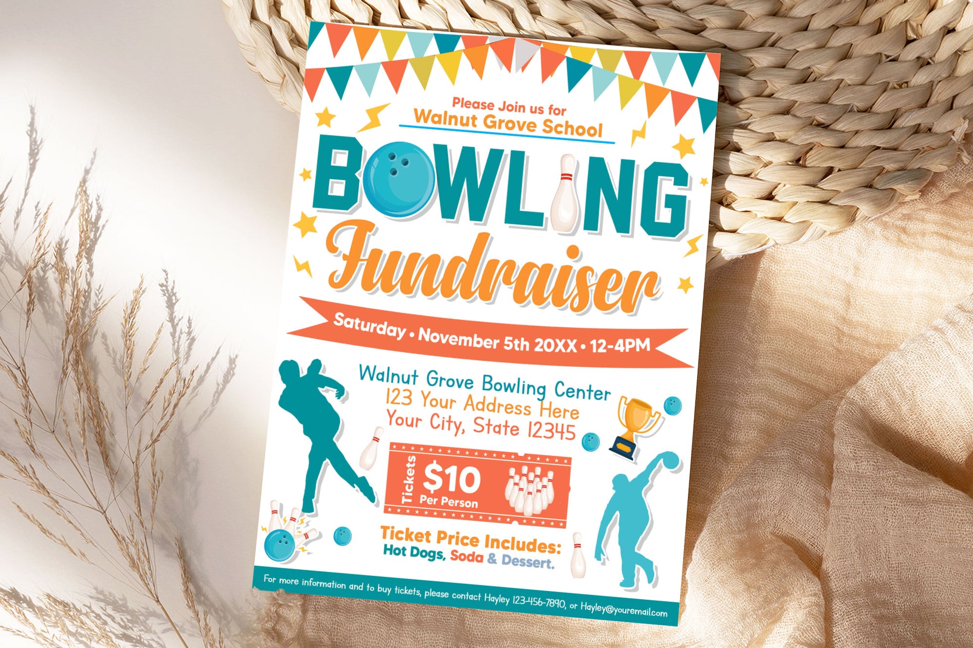 DIY Bowling Fundraiser Flyer Template | School Sport Fundraiser Flyer ...