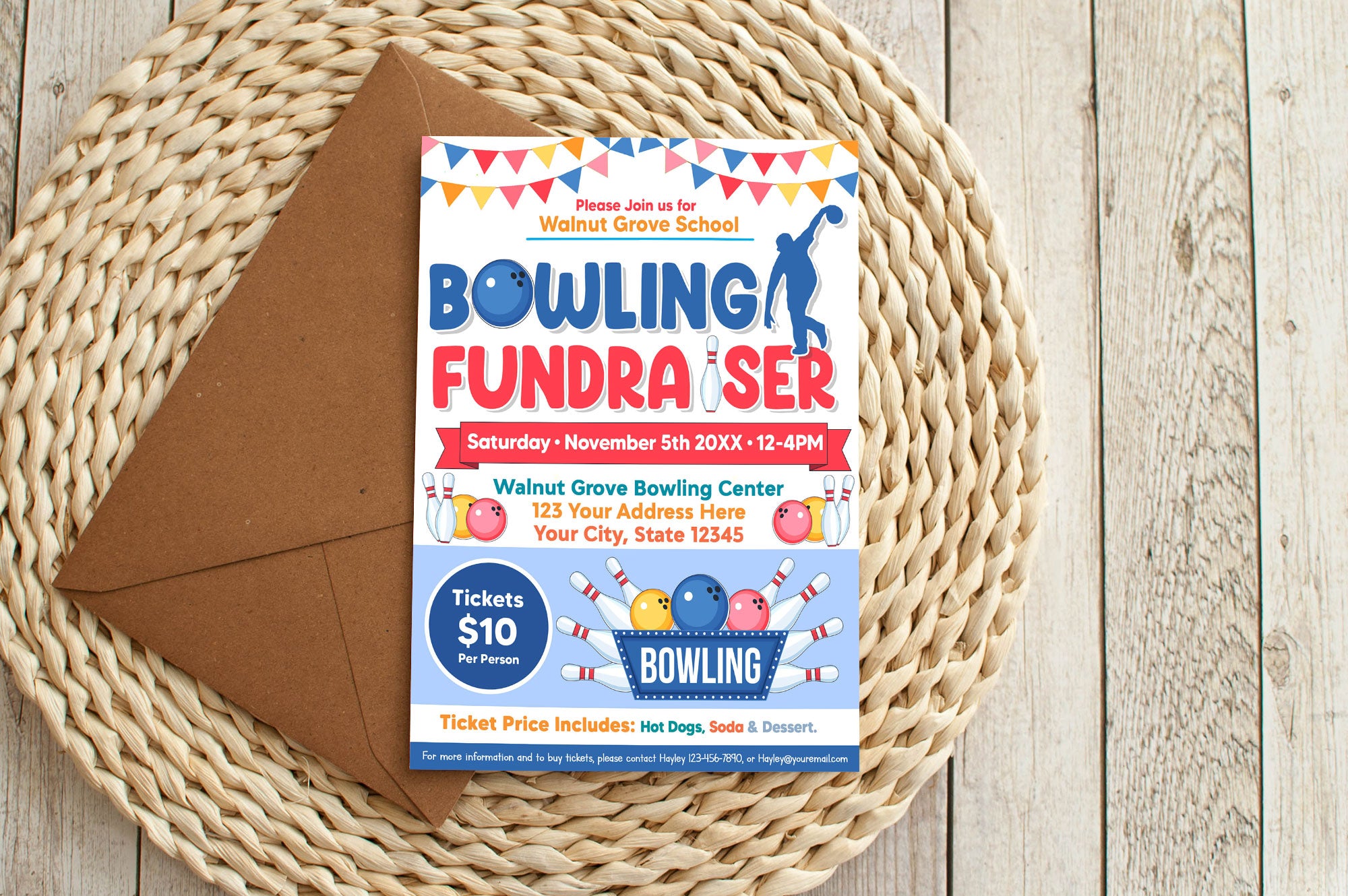 Customizable Bowling Fundraiser Flyer Template | Sports Fundraising ...