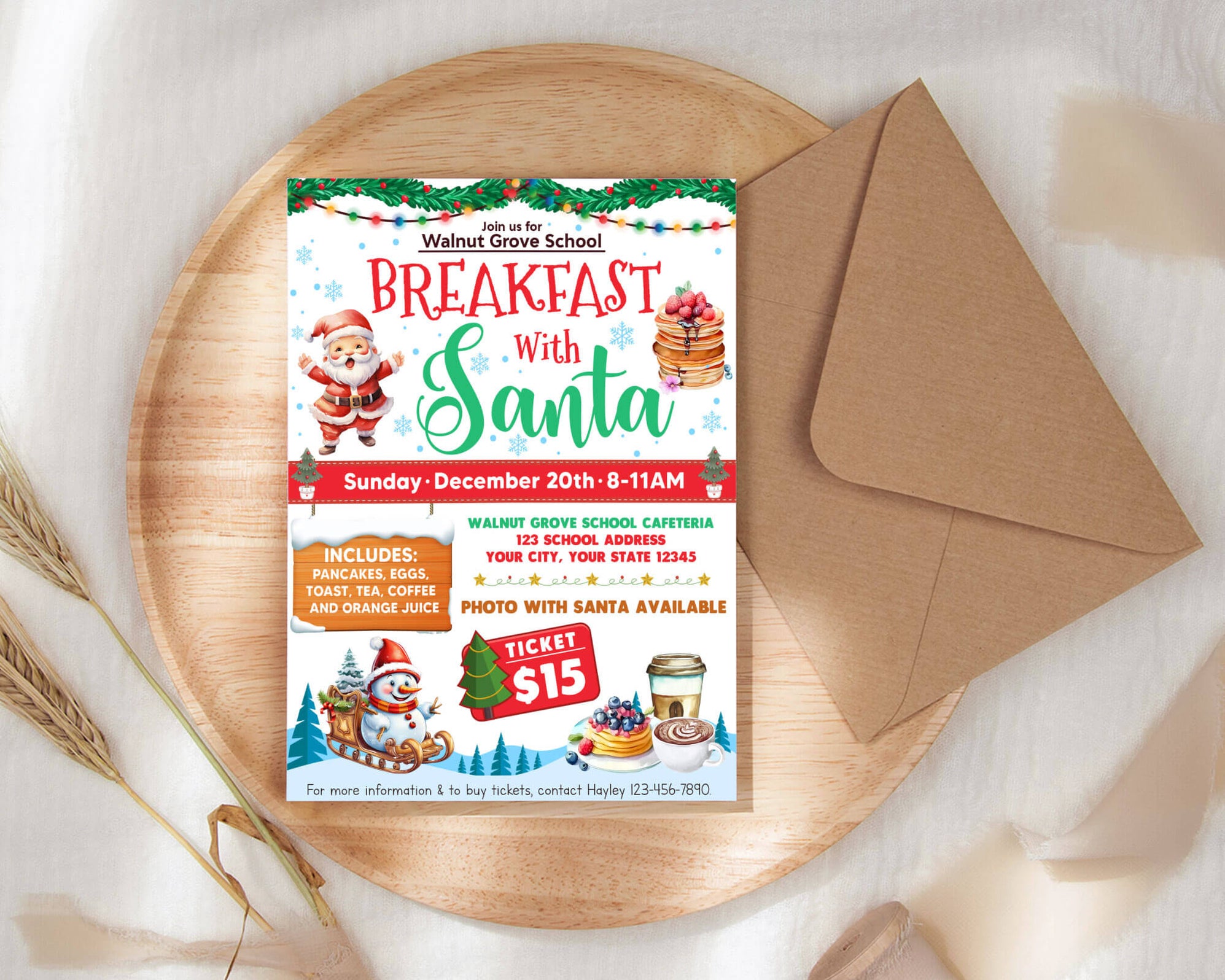 Customizable Breakfast With Santa Flyer Template | Christmas School PTA ...