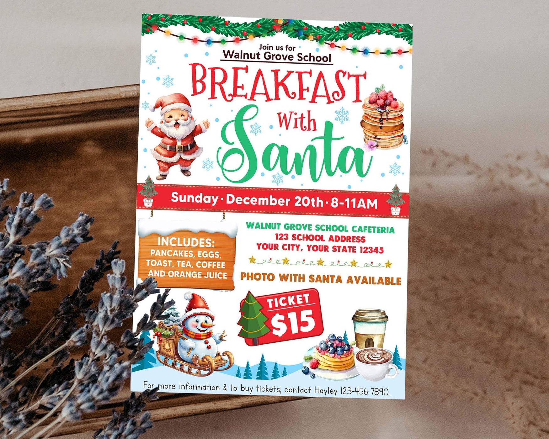 Customizable Breakfast With Santa Flyer Template | Christmas School PTA ...