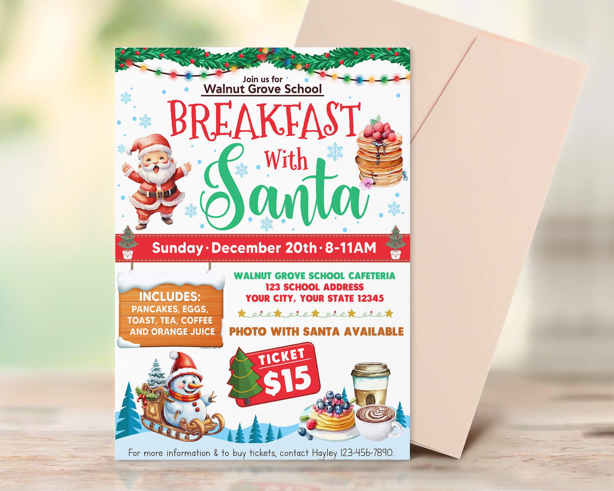 Customizable Breakfast With Santa Flyer Template | Christmas School PTA ...