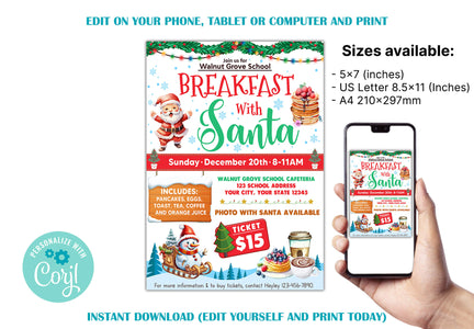 Customizable Breakfast With Santa Flyer Template | Christmas School PTA ...