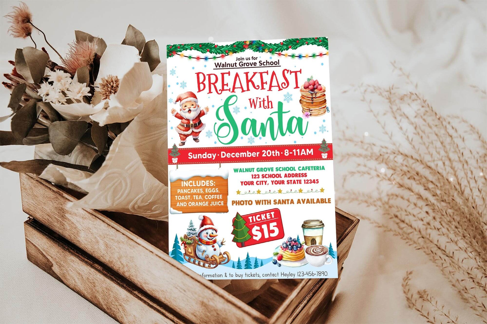 Customizable Breakfast With Santa Flyer Template | Christmas School PTA ...