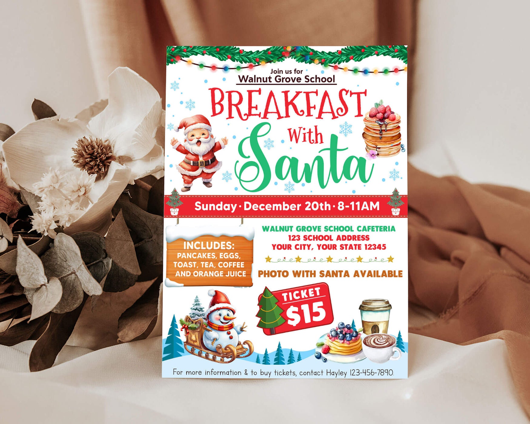 Customizable Breakfast With Santa Flyer Template | Christmas School PTA ...