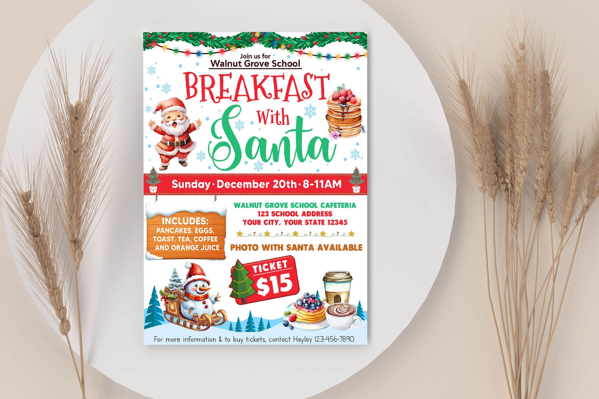 Customizable Breakfast With Santa Flyer Template | Christmas School PTA ...