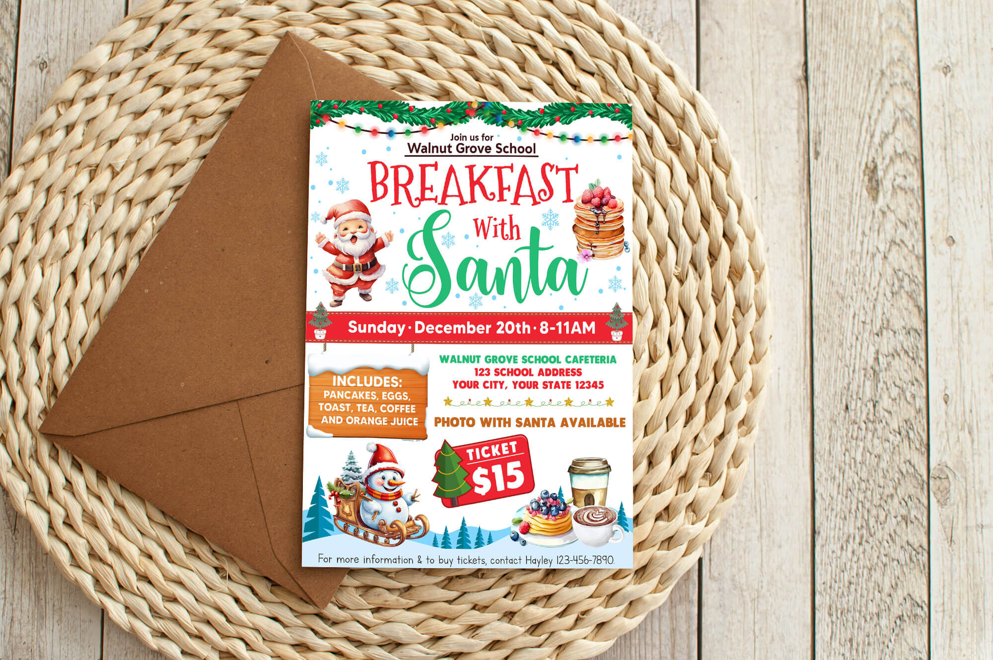 Customizable Breakfast With Santa Flyer Template | Christmas School PTA ...