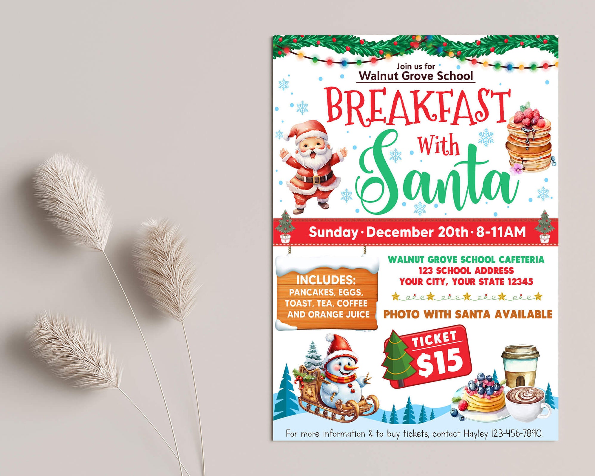 Customizable Breakfast With Santa Flyer Template | Christmas School PTA ...