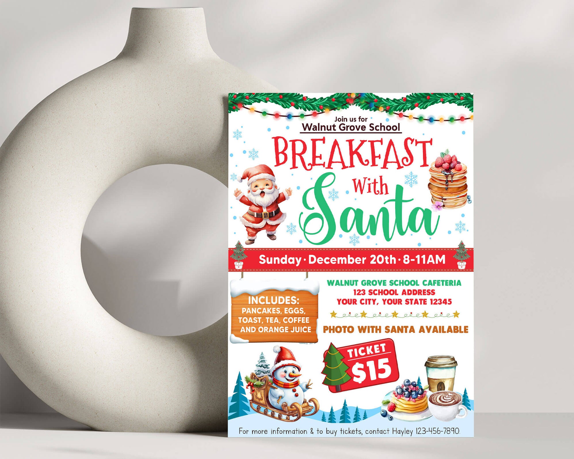 Customizable Breakfast With Santa Flyer Template | Christmas School PTA ...