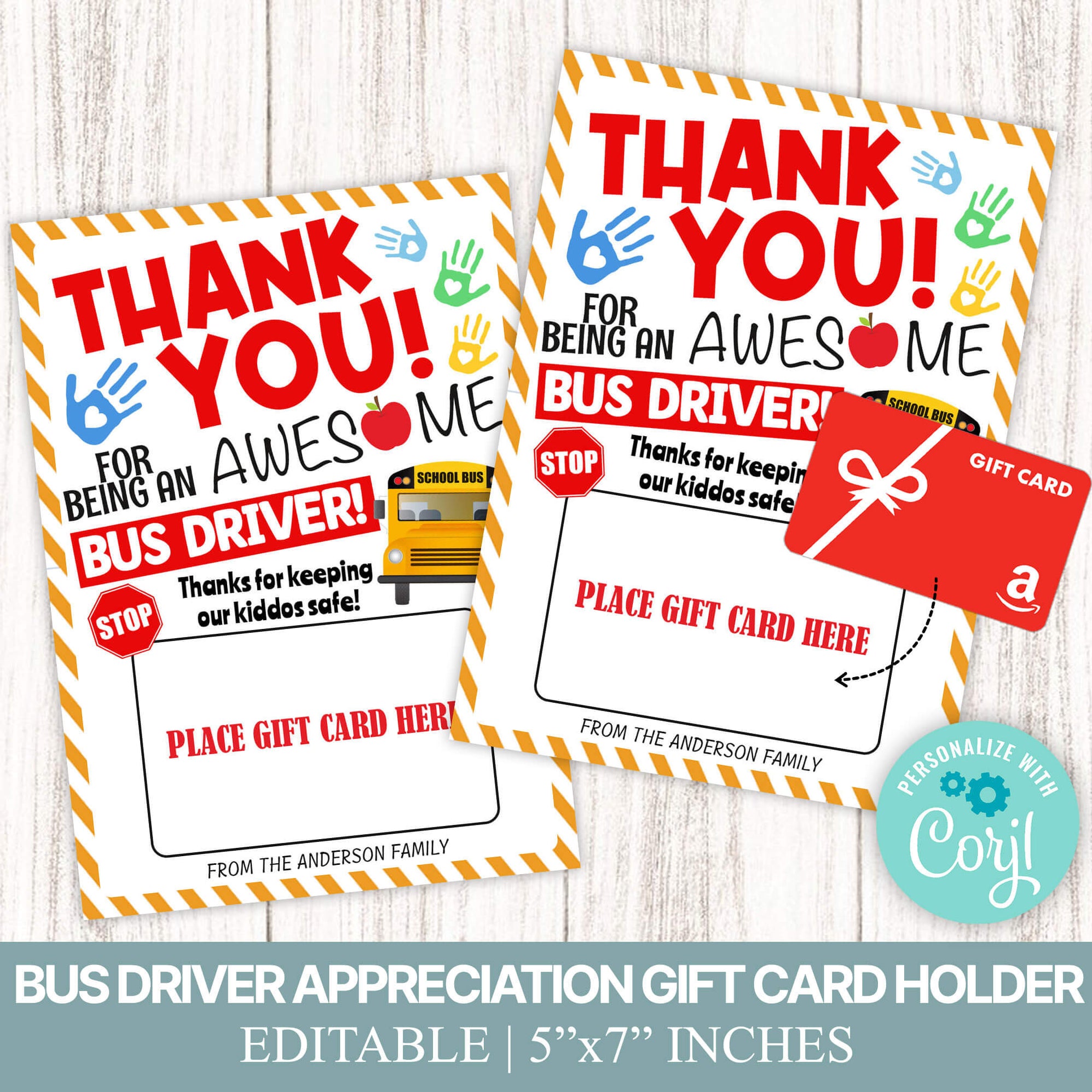 DIY Bus Driver Appreciation Gift Card Holder Template | School Bus ...