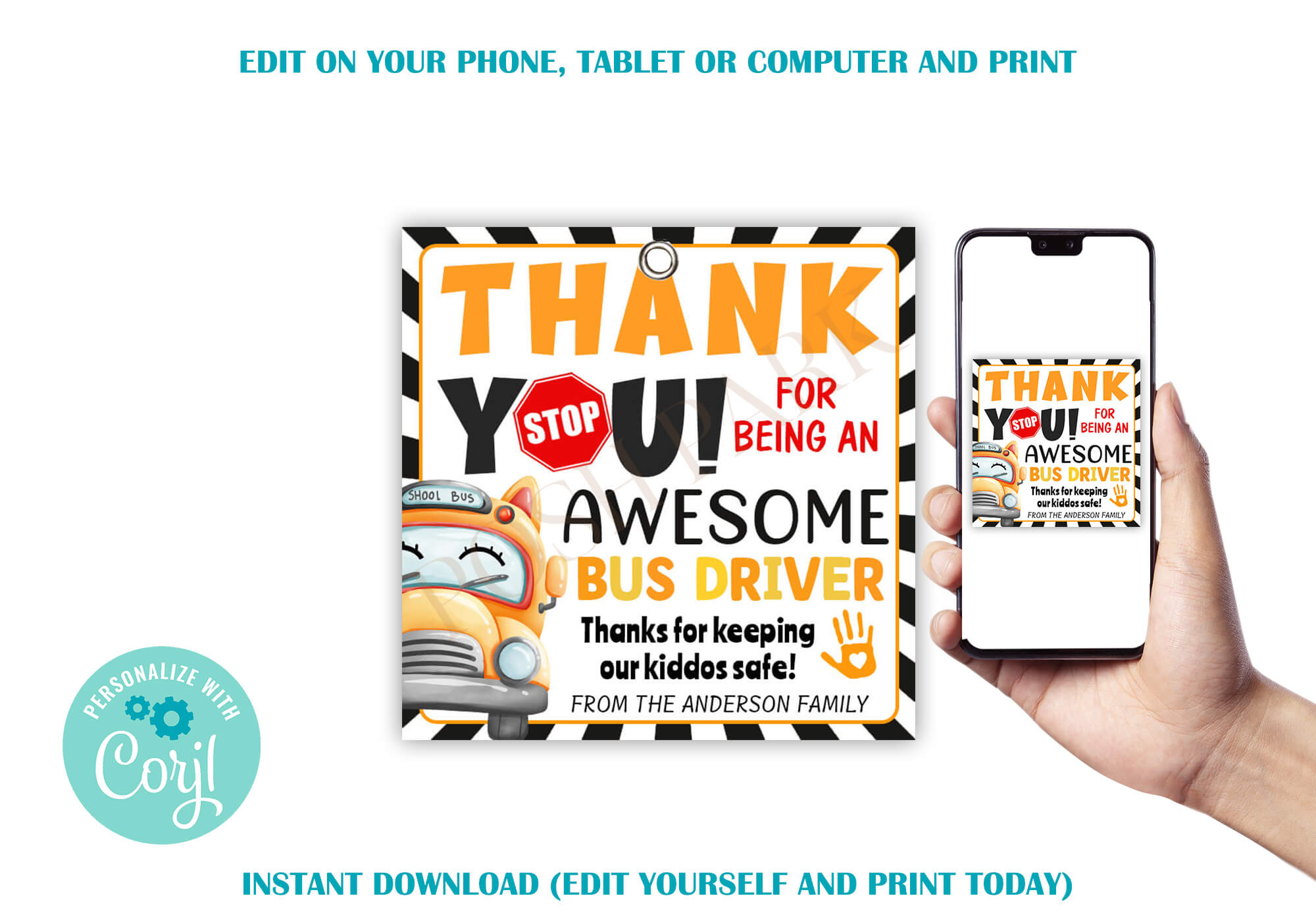 DIY Bus Driver Appreciation Thank You Tag Template | School Bus Driver ...