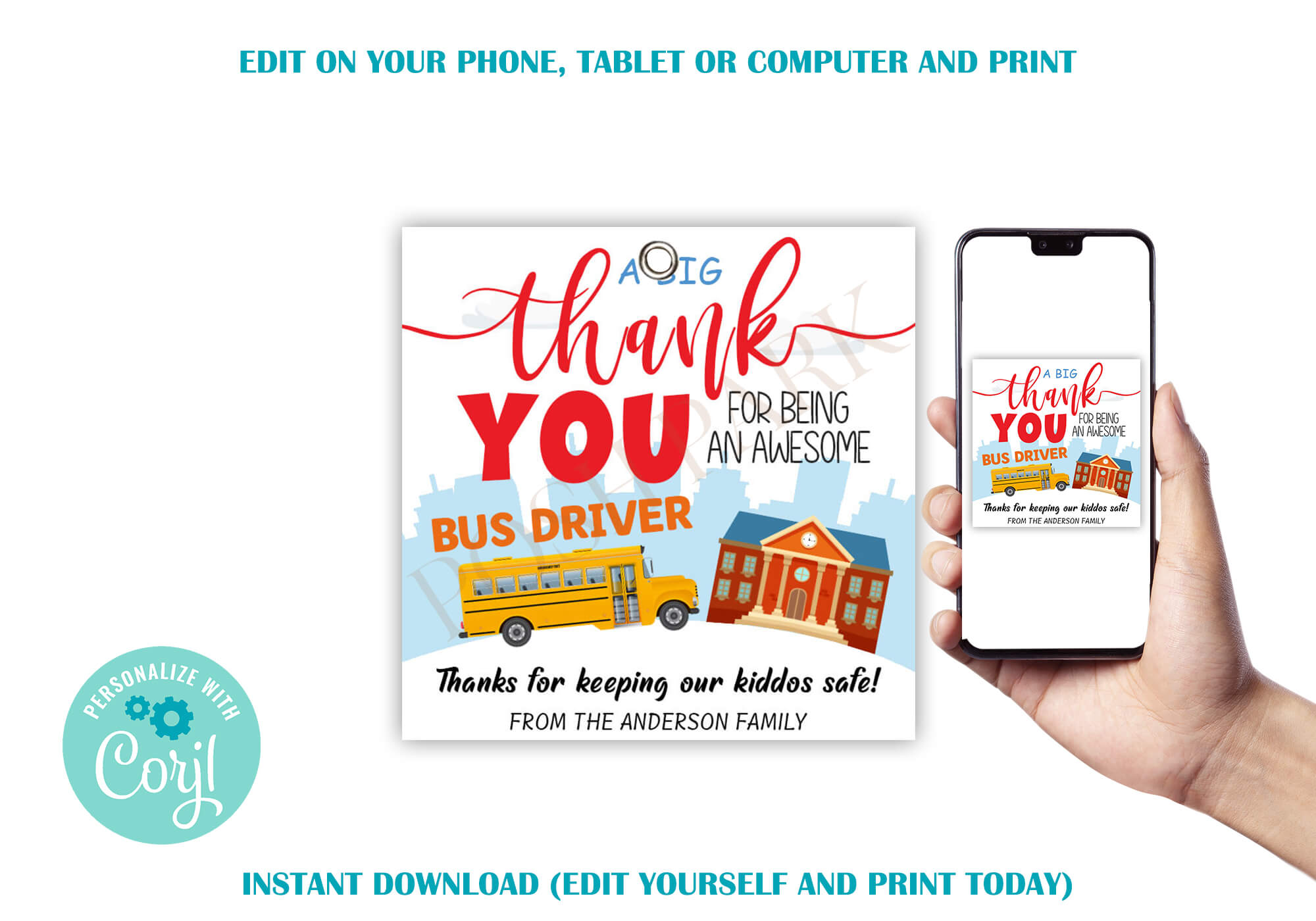 Bus Driver Appreciation Gift Favor Tag | School Bus Driver Thank You ...