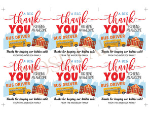 Bus Driver Appreciation Gift Favor Tag | School Bus Driver Thank You ...