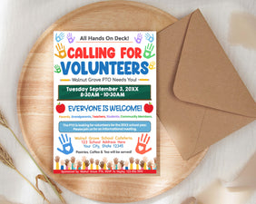 DIY Calling For Volunteers Invite Flyer Template | PTO PTA Volunteer ...