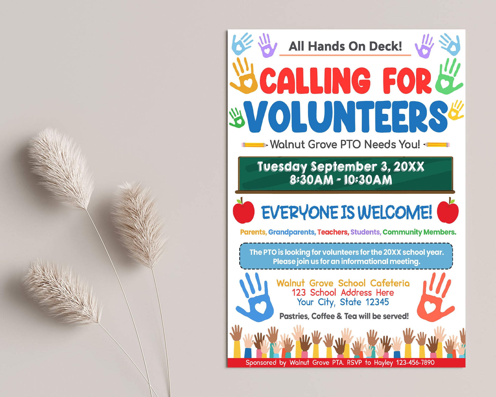 DIY Calling For Volunteers Invite Flyer Template | PTO PTA Volunteer ...