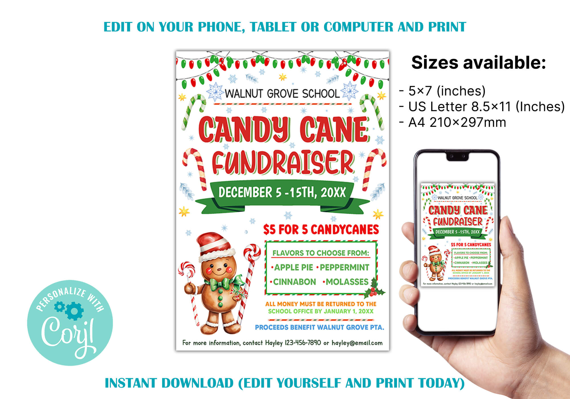 DIY Candy Cane Fundraiser Flyer Template | Holiday Christmas Fundraiser ...
