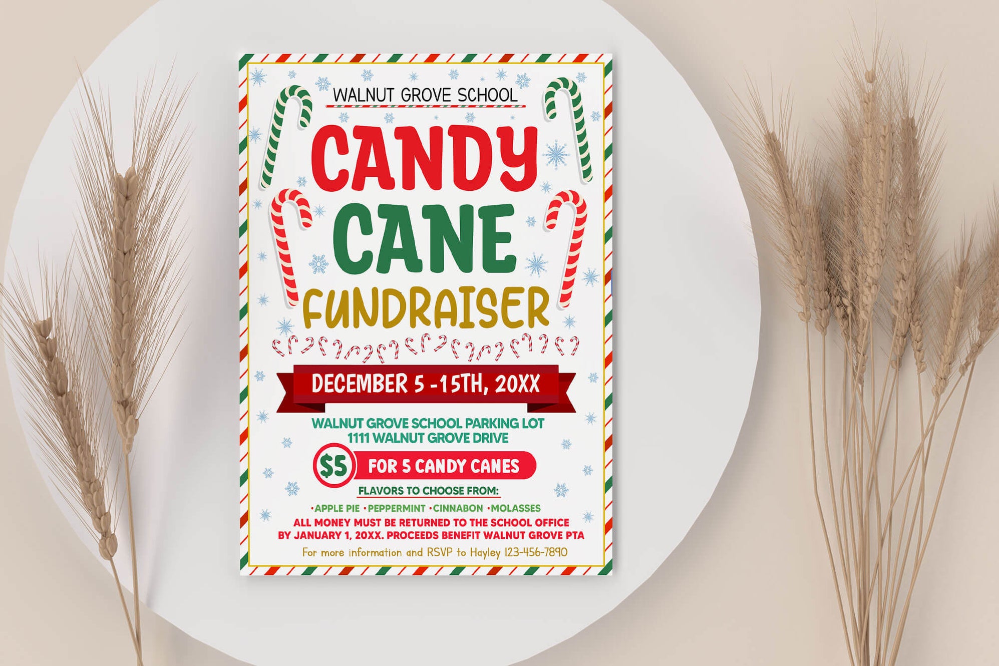Candy Cane Fundraiser Flyer Template | Holiday School Fundraiser Event ...