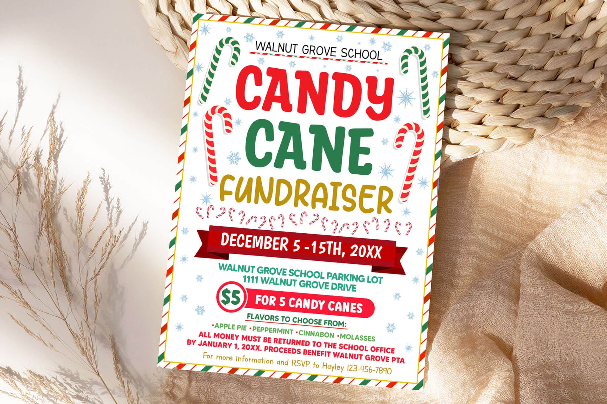 Candy Cane Fundraiser Flyer Template | Holiday School Fundraiser Event ...