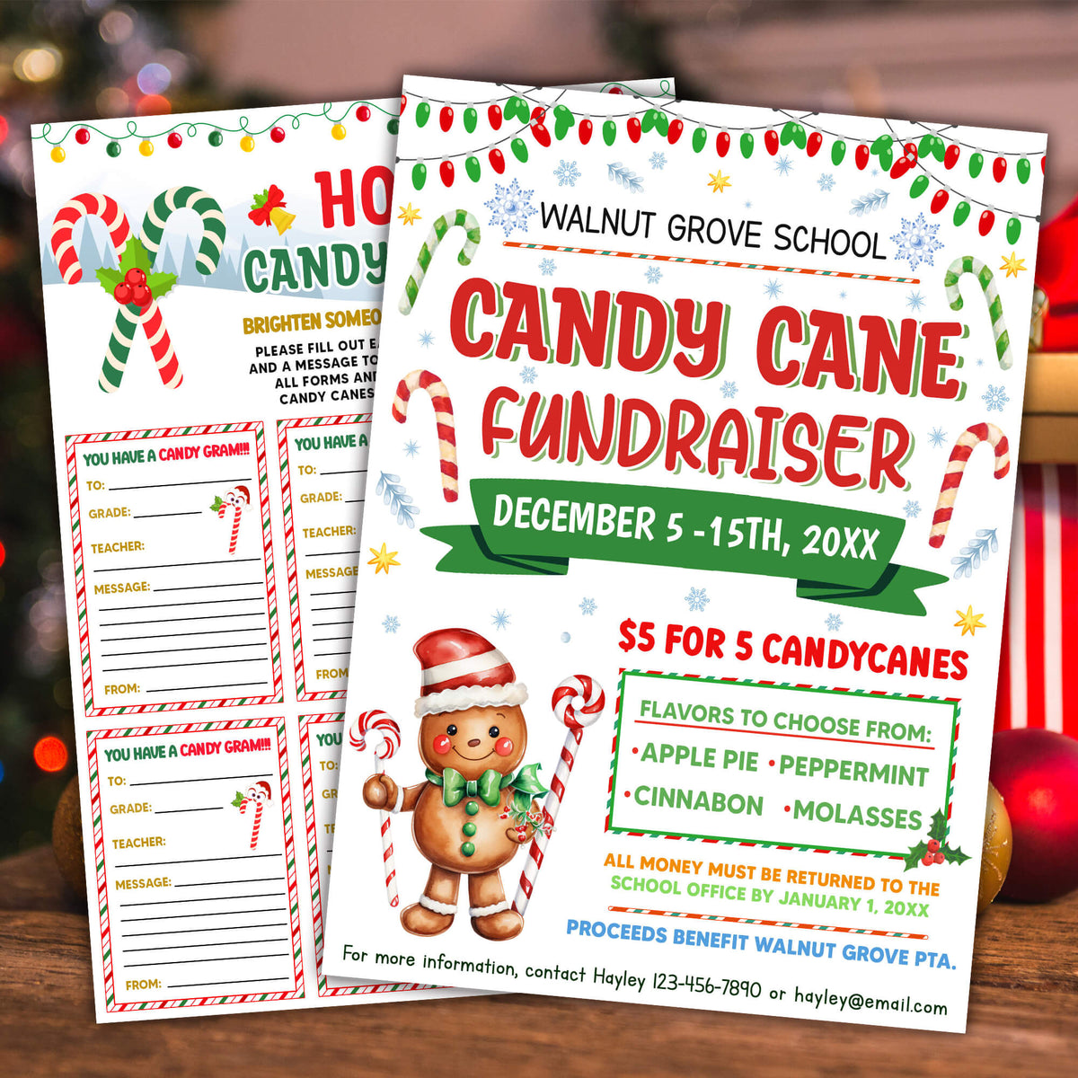 DIY Holiday Candy Cane Flyer and Gram Card Template | Christmas PTO PTA ...