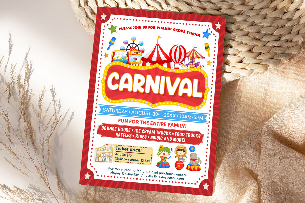 Customizable School Carnival Flyer Template | School Church Benefit ...