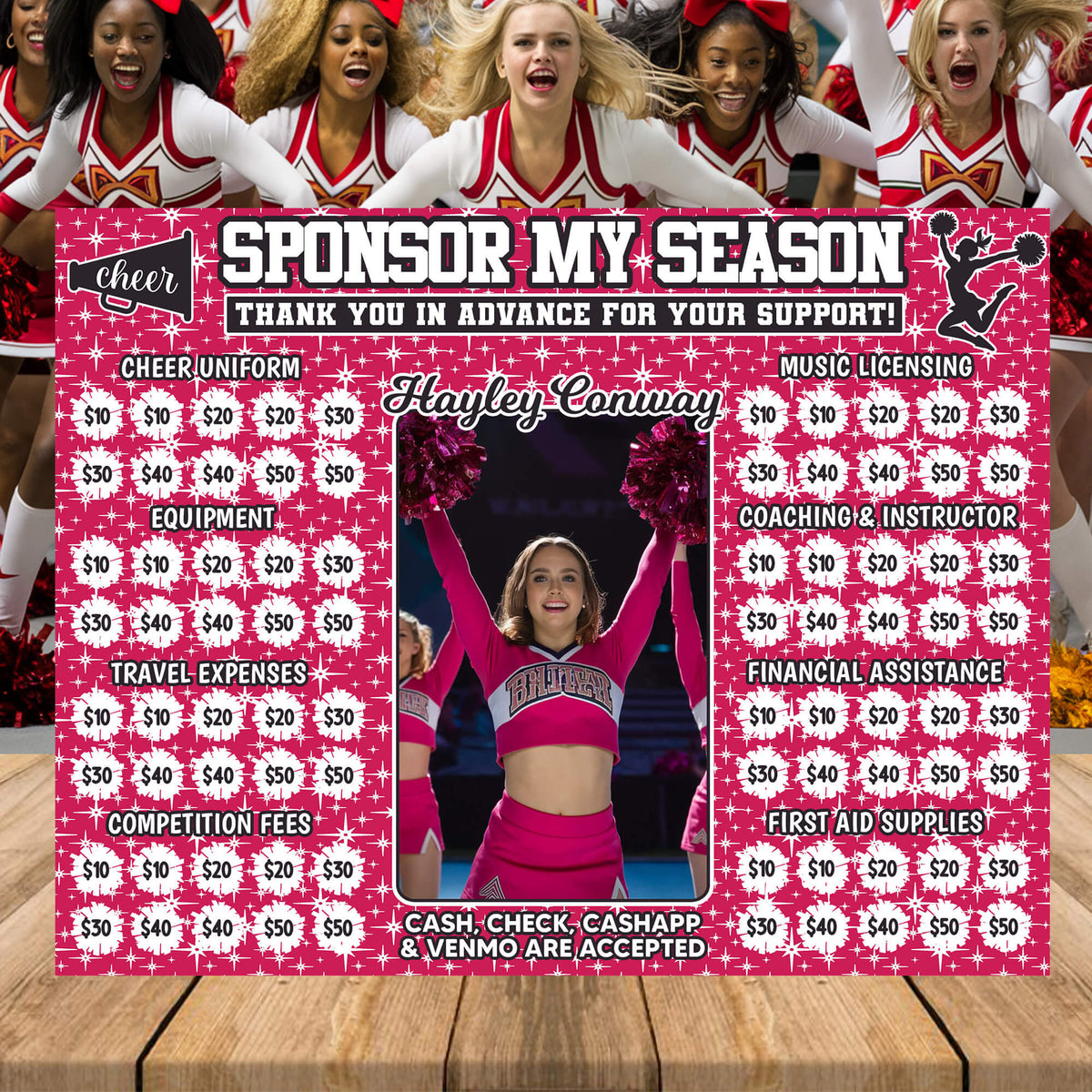 DIY Cheerleader Sports Donation Calendar Template | School Cheer Pick a ...