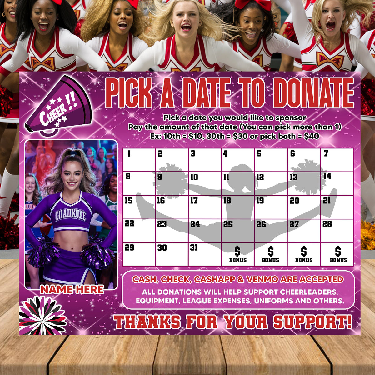 Cheer Squad Pick A Date Fundraising | Cheerleading Team Pick a Date to ...