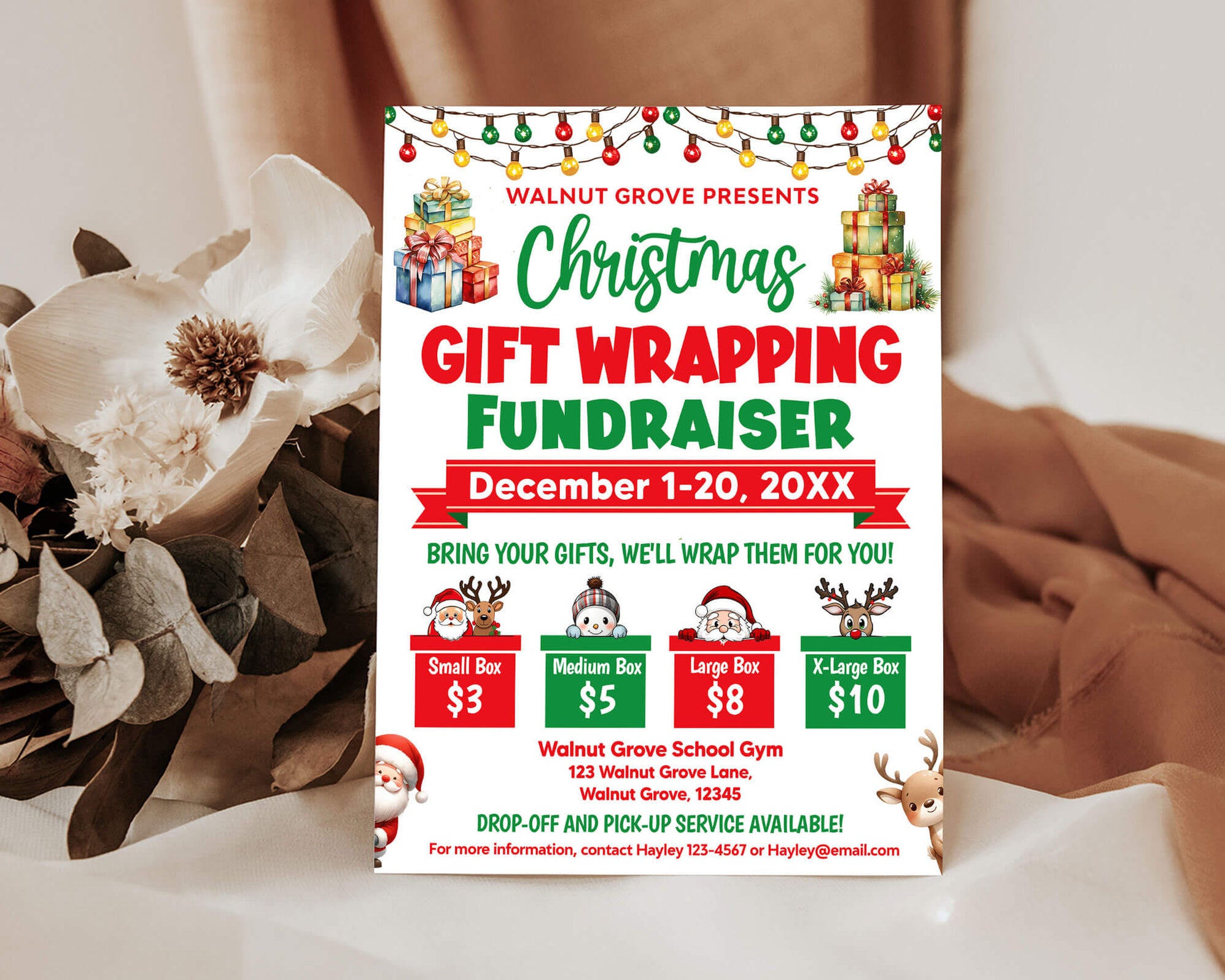 Christmas Gift Wrapping Fundraiser Flyer Template | Holiday Fundraising ...