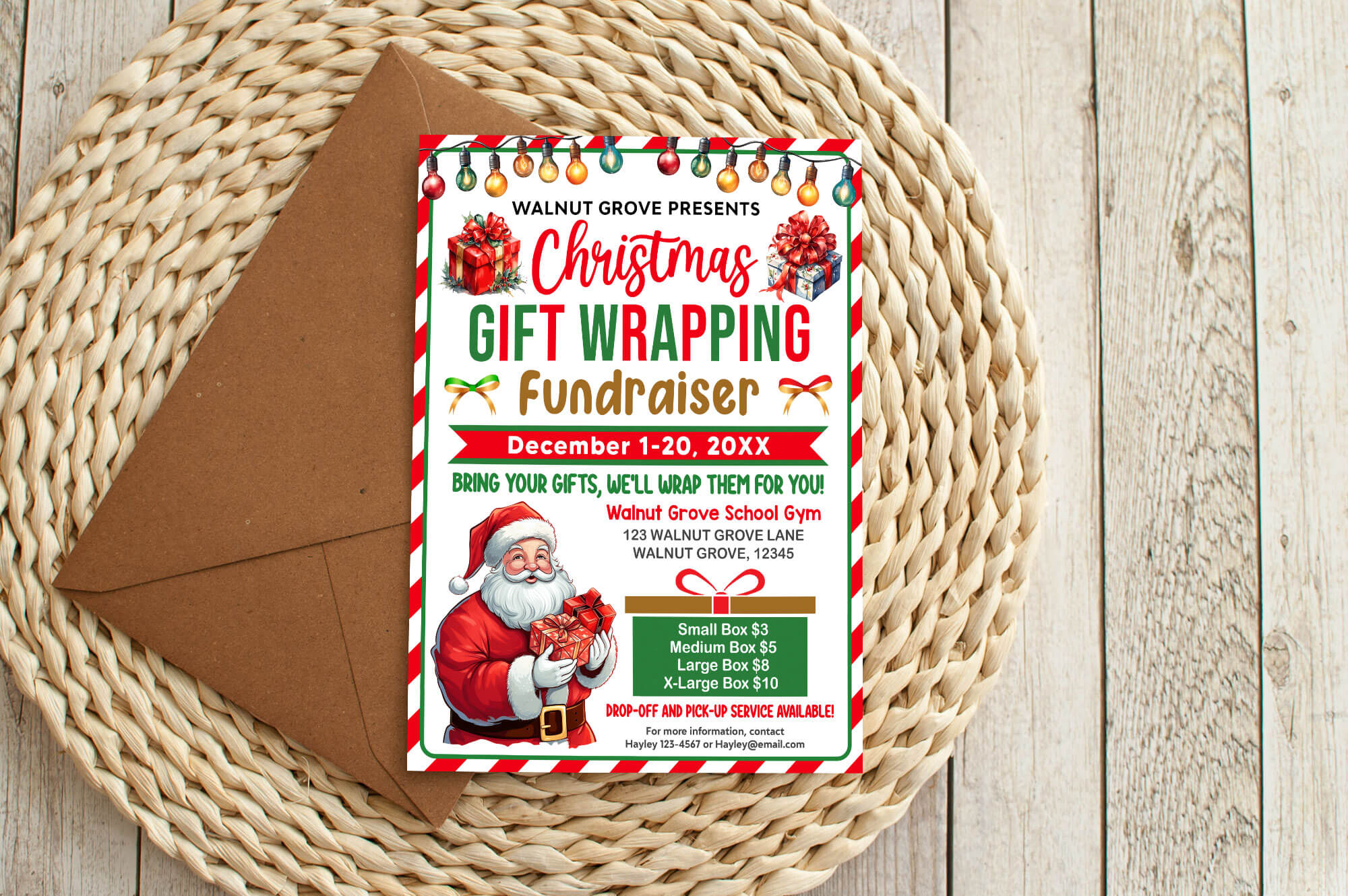 DIY Christmas Gift Wrapping Fundraiser Flyer | School Church Community ...