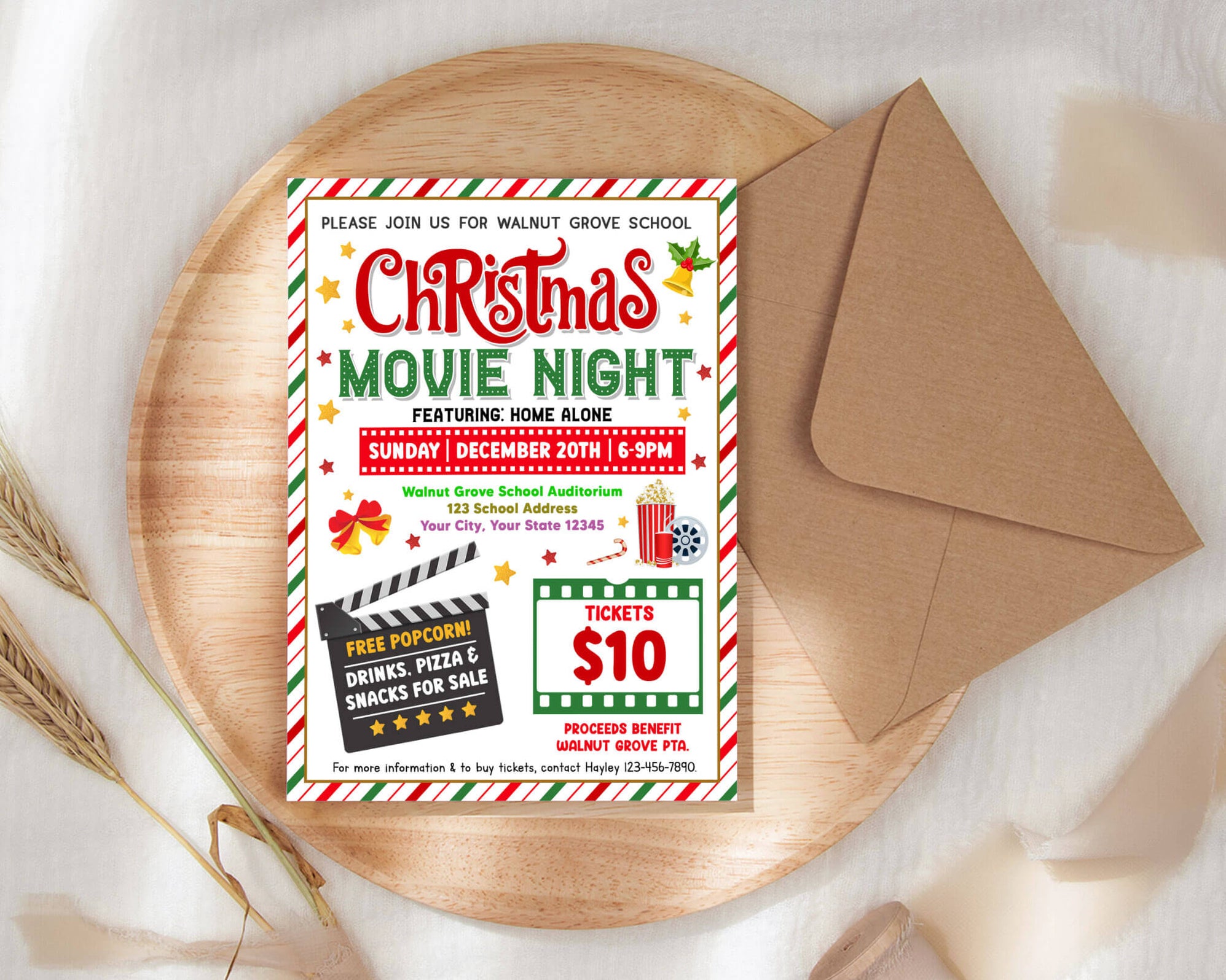DIY Christmas Movie Night Flyer Template | Holiday Movie Night ...