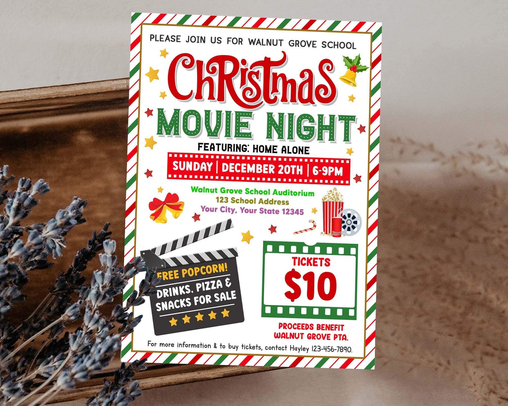 DIY Christmas Movie Night Flyer Template | Holiday Movie Night ...