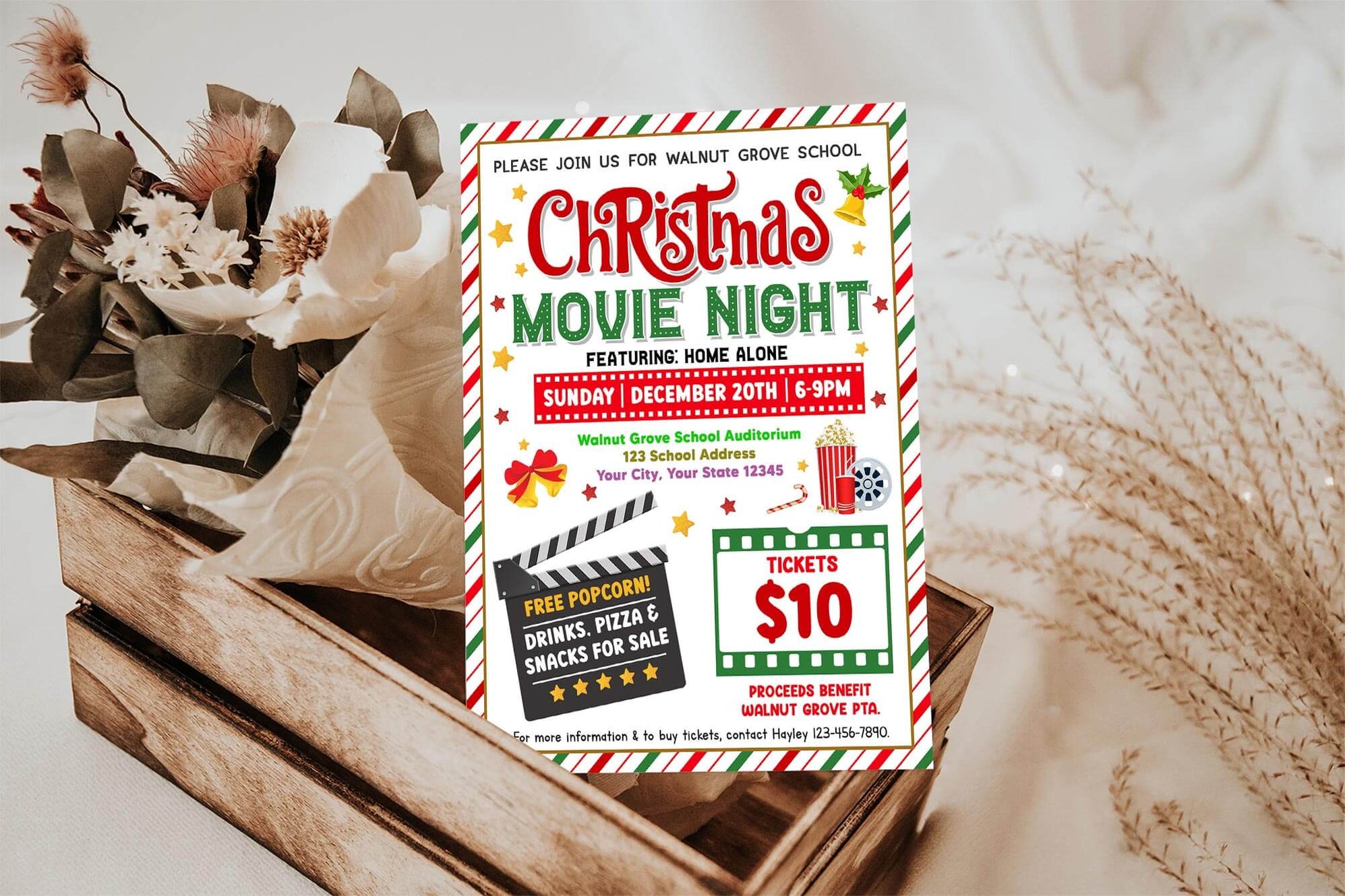DIY Christmas Movie Night Flyer Template | Holiday Movie Night ...