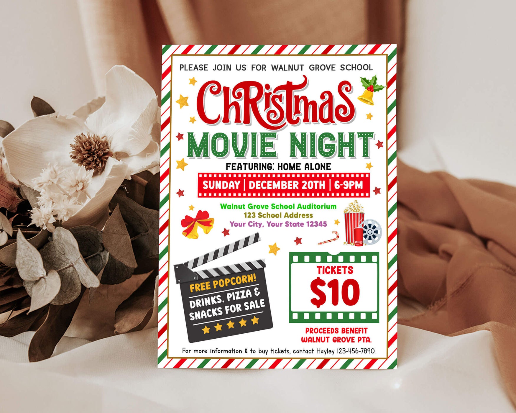 DIY Christmas Movie Night Flyer Template | Holiday Movie Night ...