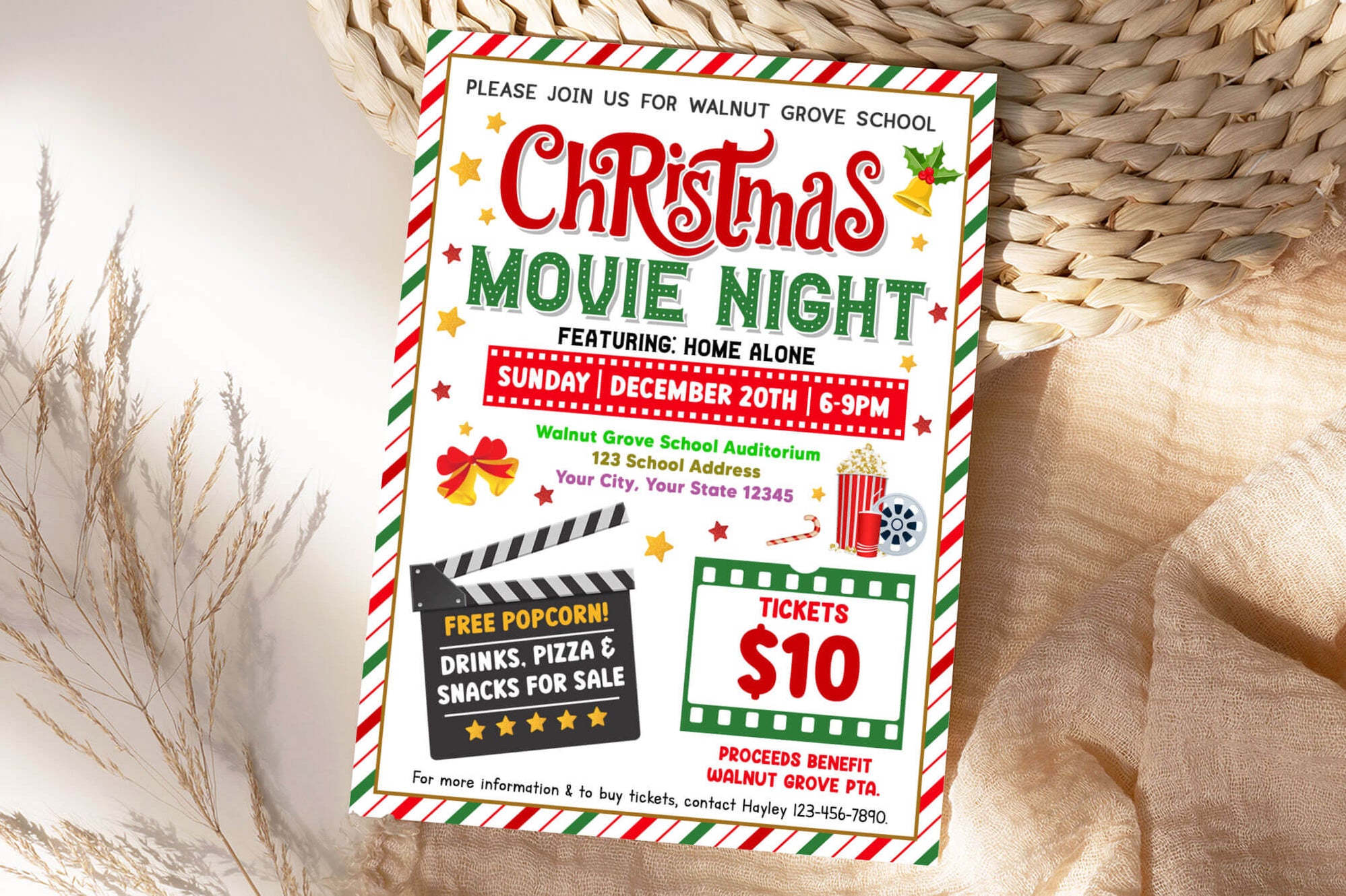 DIY Christmas Movie Night Flyer Template | Holiday Movie Night ...