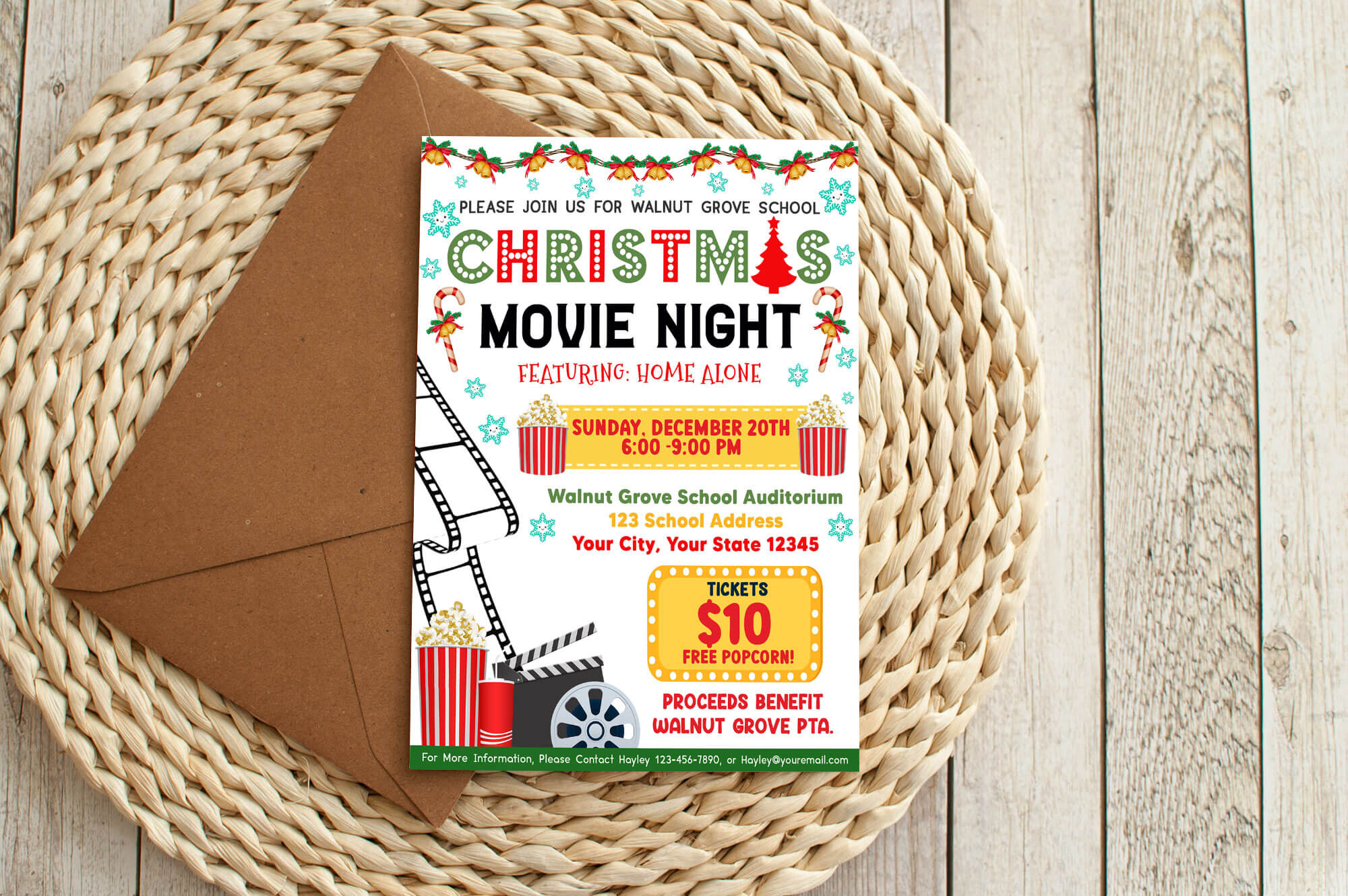 Customizable Christmas Movie Night Flyer | Family Movie Night Holiday ...