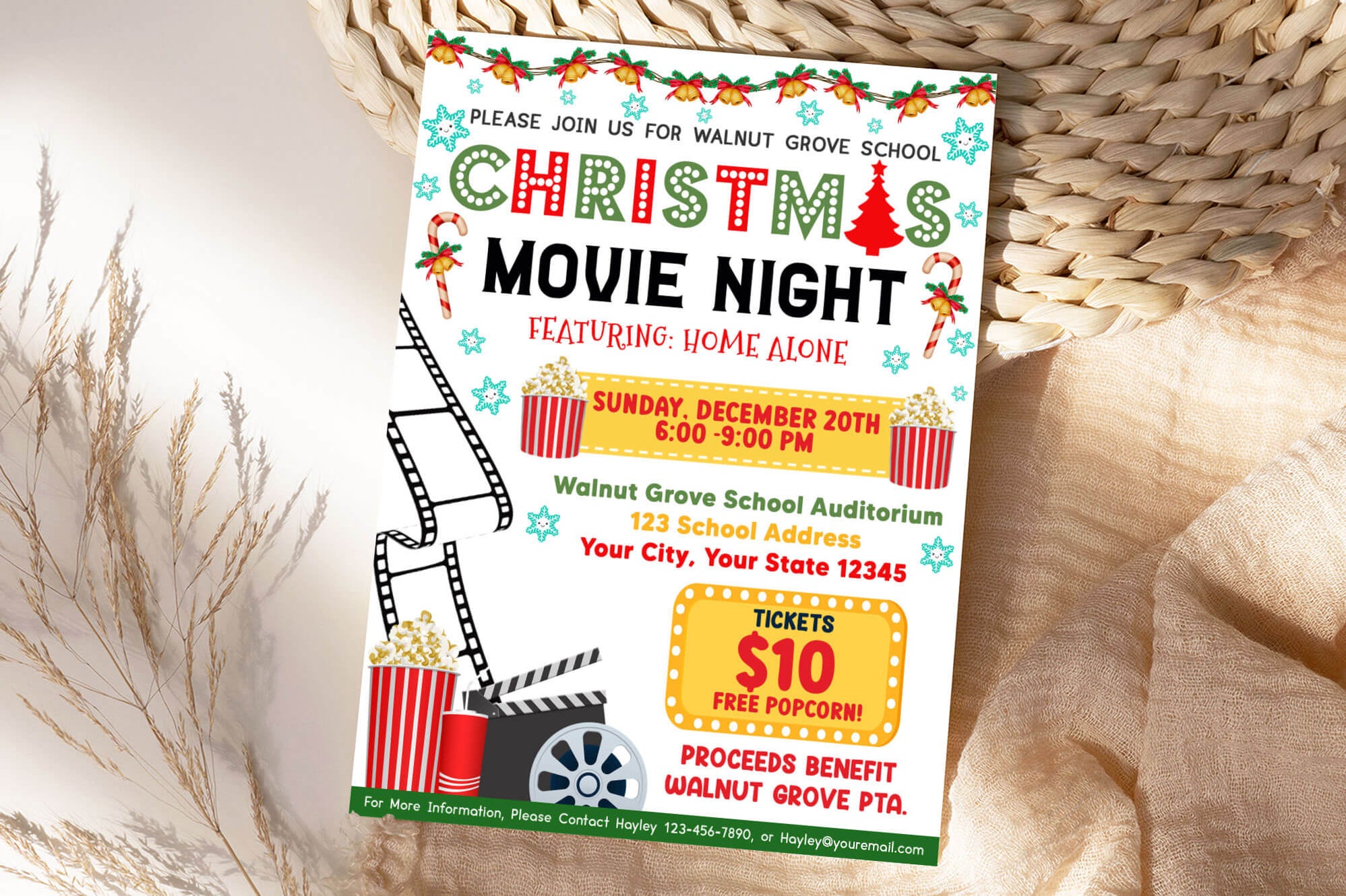 Customizable Christmas Movie Night Flyer | Family Movie Night Holiday ...