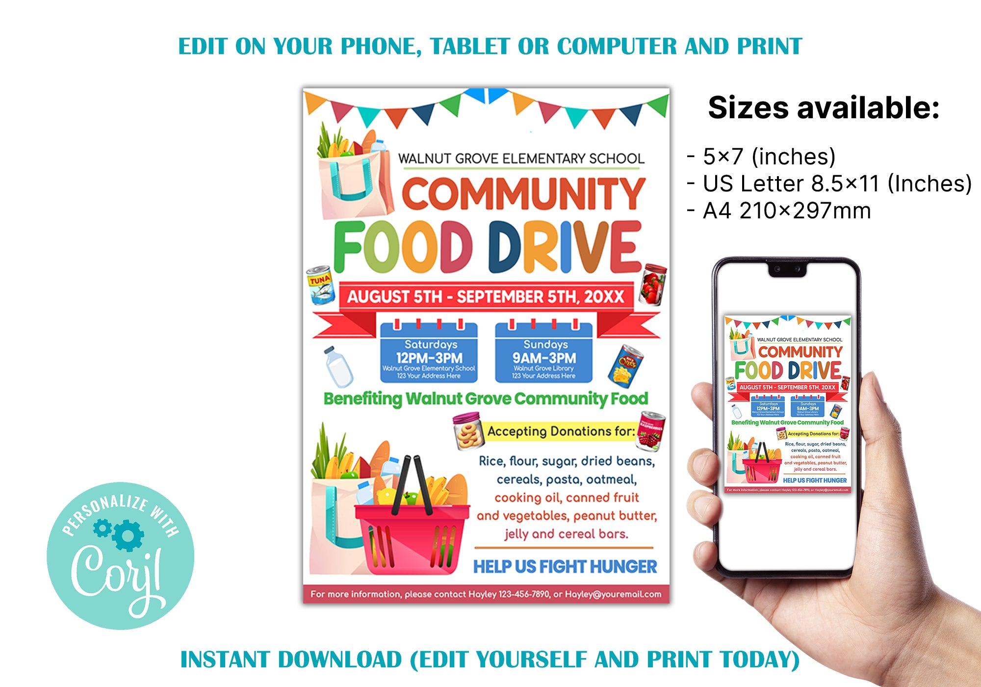 Customizable Community Food Drive Flyer Template | Fundraiser Flyer ...